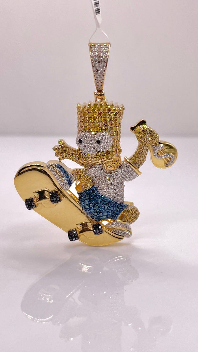2.04 CT. Natural Diamond Bart Simpson Pendant In 10 KT Yellow Gold ...